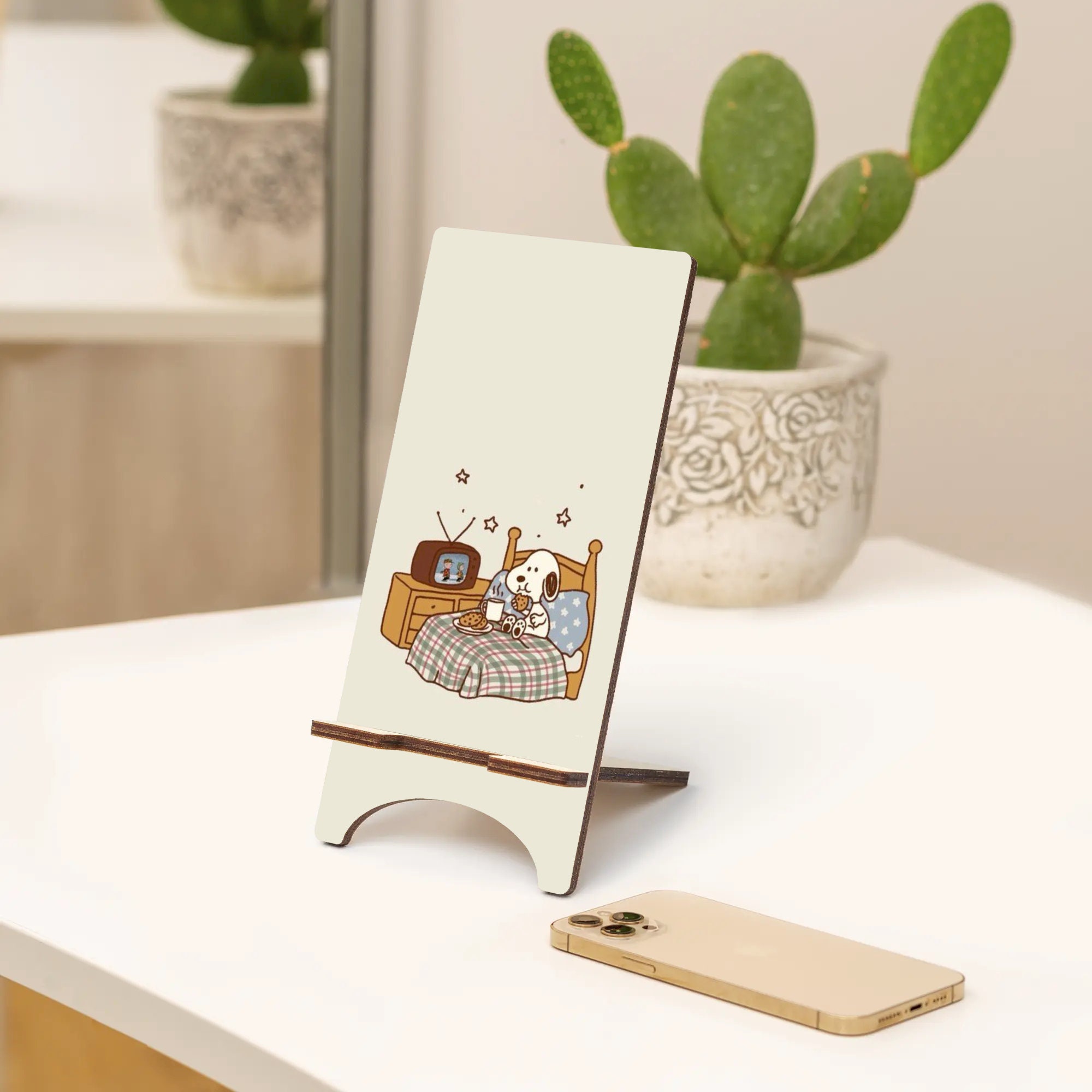 Snoopy Minimalism Wood Phone Stand, Funny Cartoon Comic Holder, Gift ...
