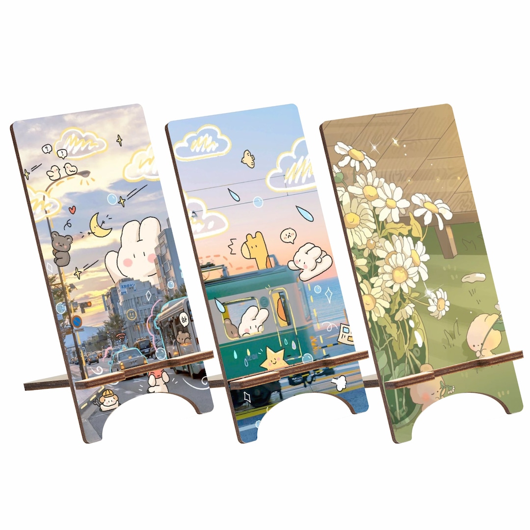 Kawaii Wood Phone Stand, Cute Bunny Cartoon Anime Holder for iPhone 14 ...