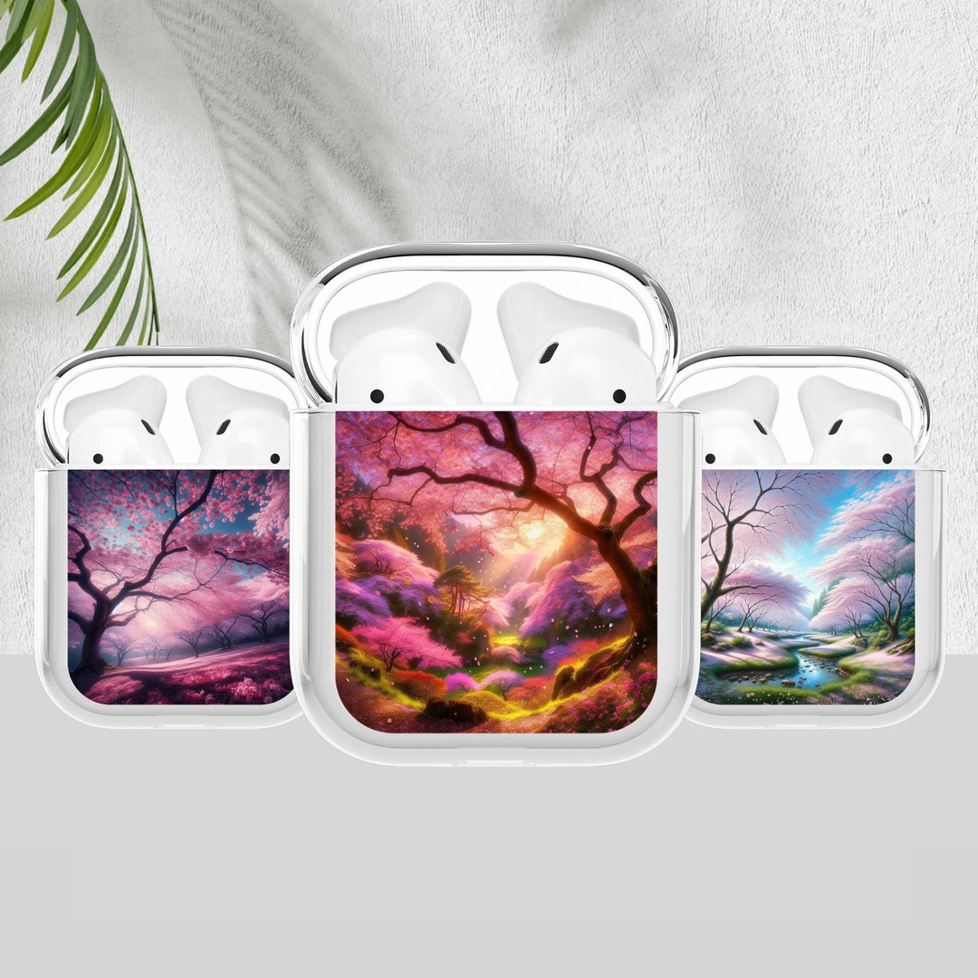 Pink Sakura Cherry Blossom Design Earbuds Case Aesthetic Style ...
