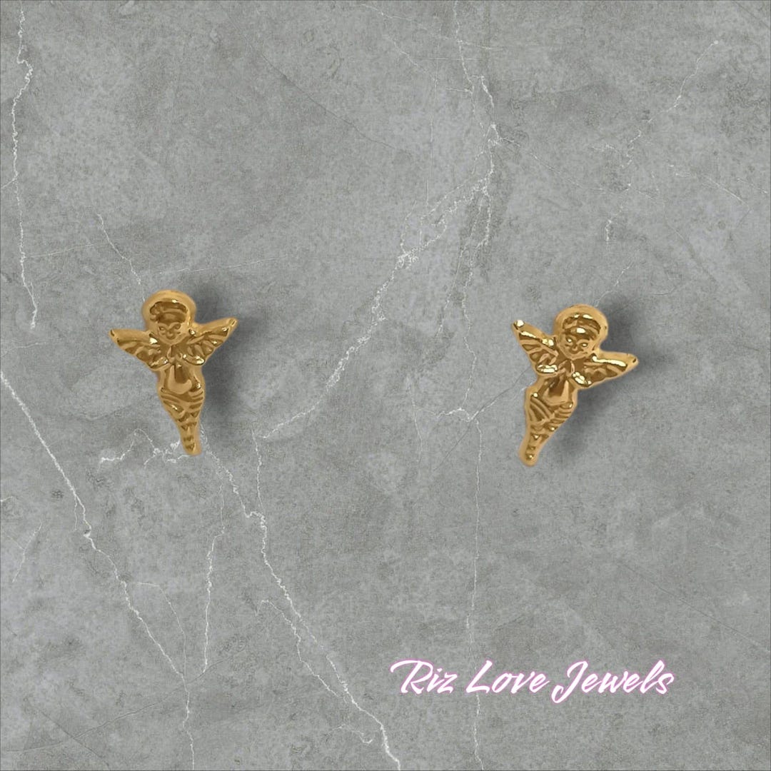18K Real Gold Angel Earrings - Etsy