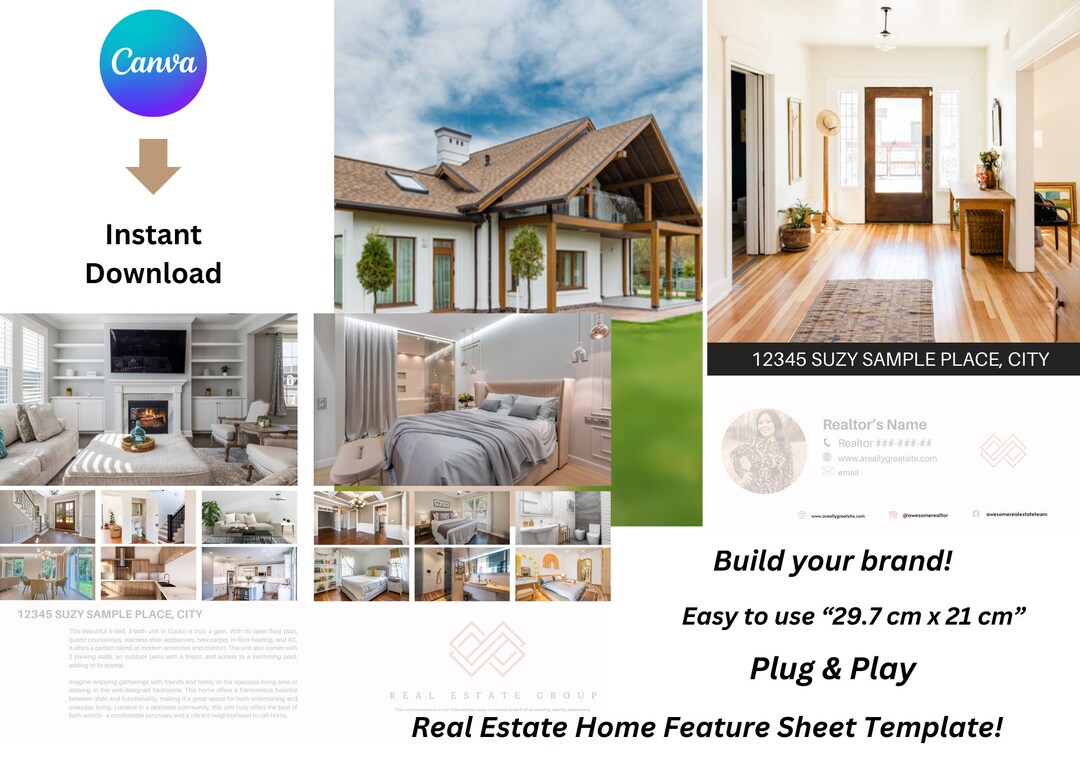 Real Estate Home Feature Sheet, Real Estate Marketing, Canva Real ...