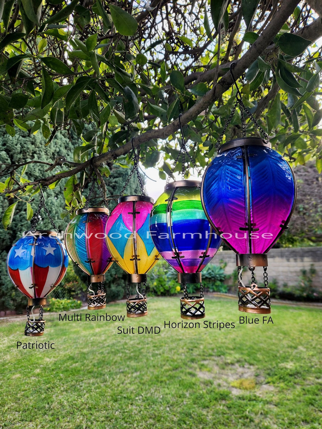 Embossed Glass Lantern Flashing Solar Powered Hot Air Balloon Hanging ...