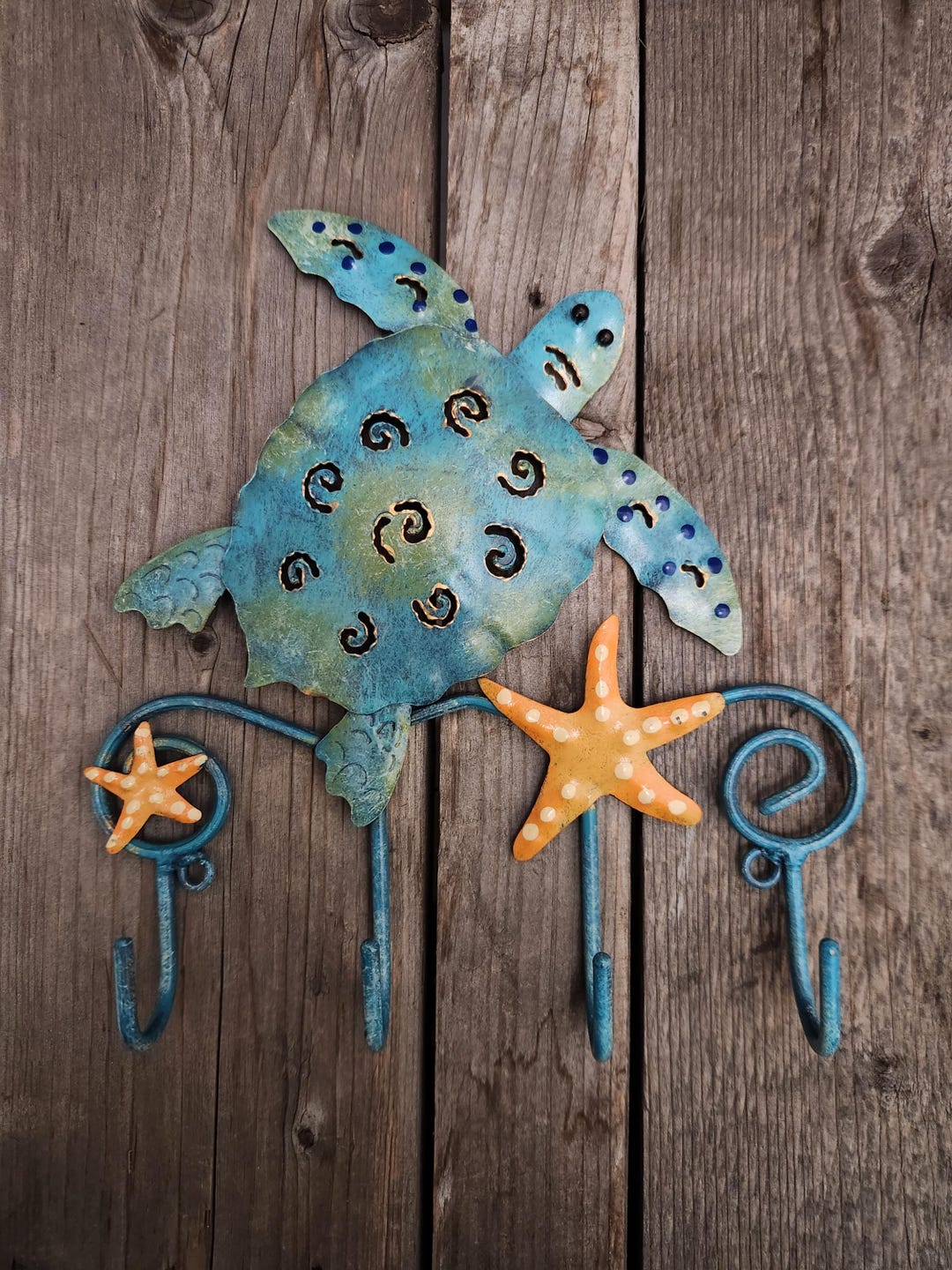 Metal Sea Turtle Starfish Key Hook Wall Decor - Etsy