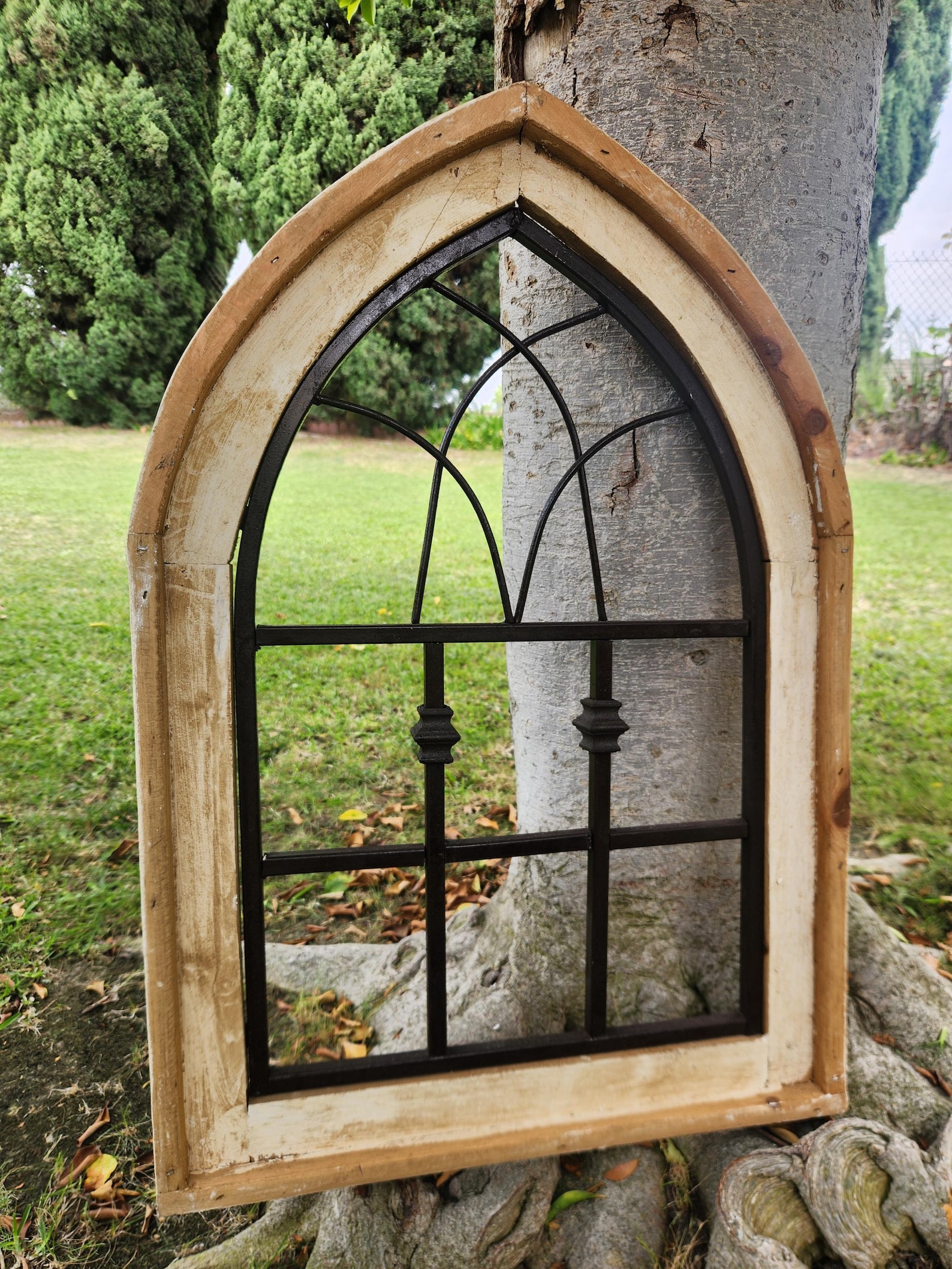 Window Arch, Wooden Decor With Metal Bar Distress Paduo Wall Decoration ...