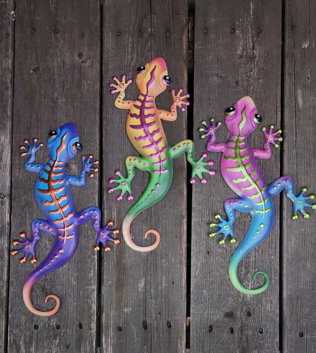 Vibrant Color Metal Gecko Wall Decor Outdoor Metal Hanging Home Decor ...