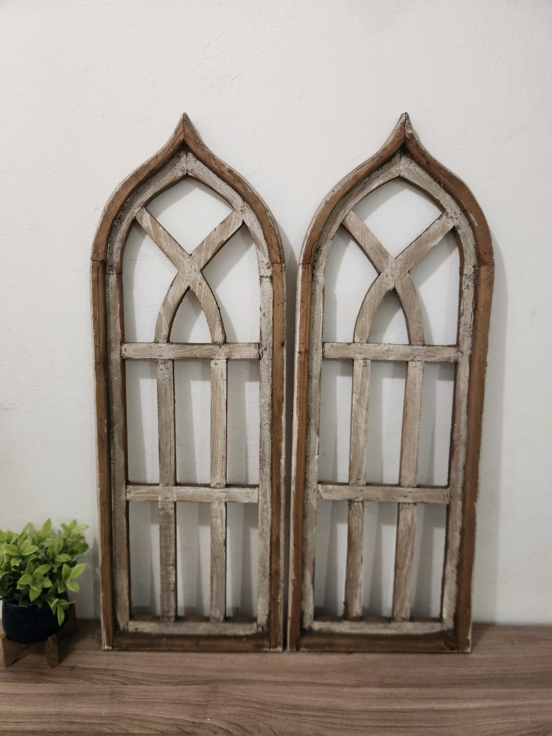 Set of 2, 33" H, Maza Farmhouse Arch Wood Frame Window Rustic White ...