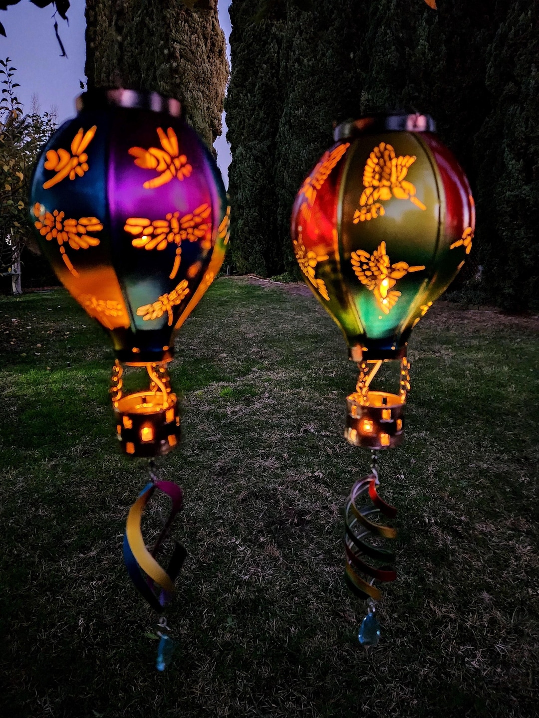 Flickering Solar Lantern Metal Hot Air Balloon Spinner Garden Decor ...