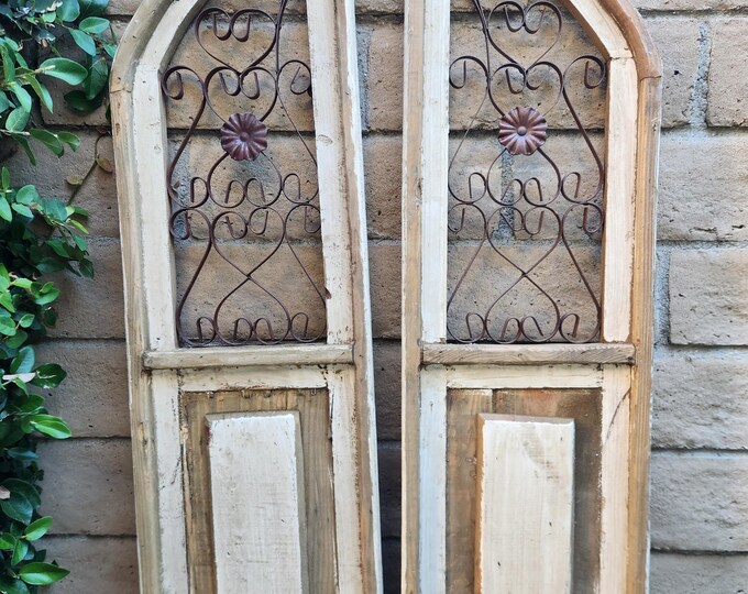 Farmhouse Wood Window Arch Primitive Rustic Barn Door Lecceto Set of 2 ...