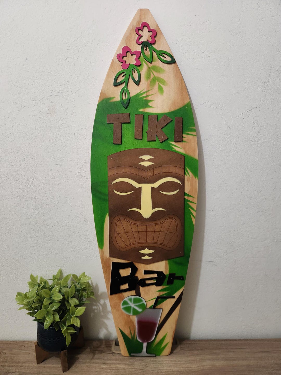Tiki Bar Garden Wooden Sign, Wall Hanging Decor, Tiki Mask Outdoor Bar ...