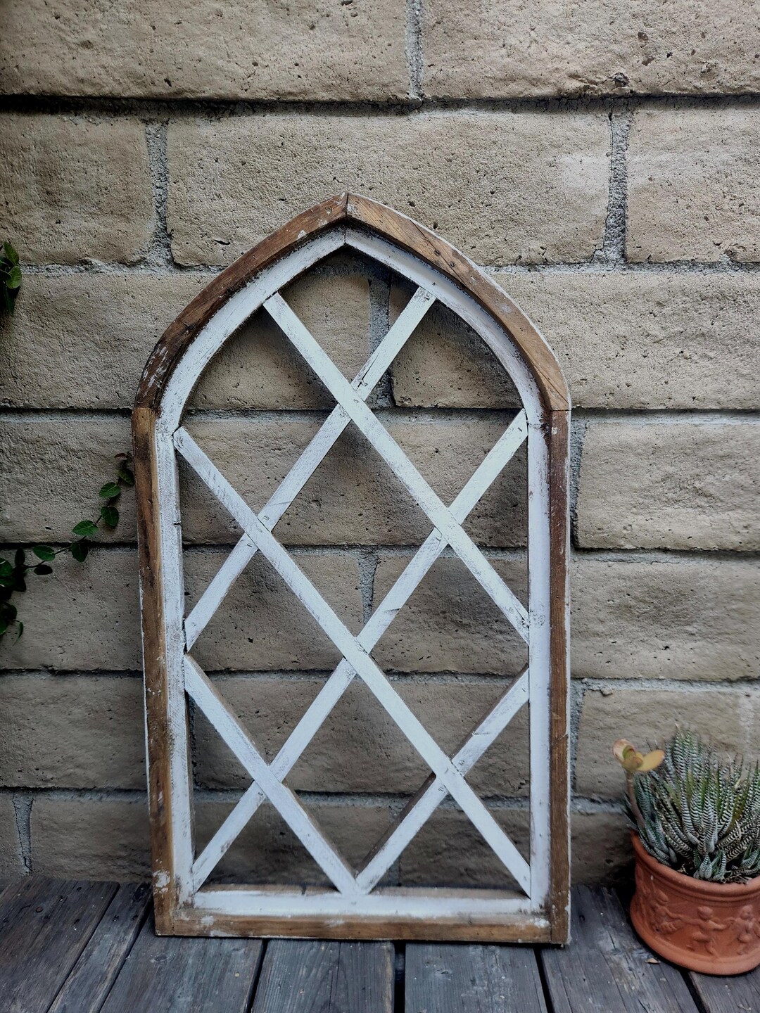 Udito Arch Wood Window Farmhouse Decor Distressed Wall Hanging Wall ...