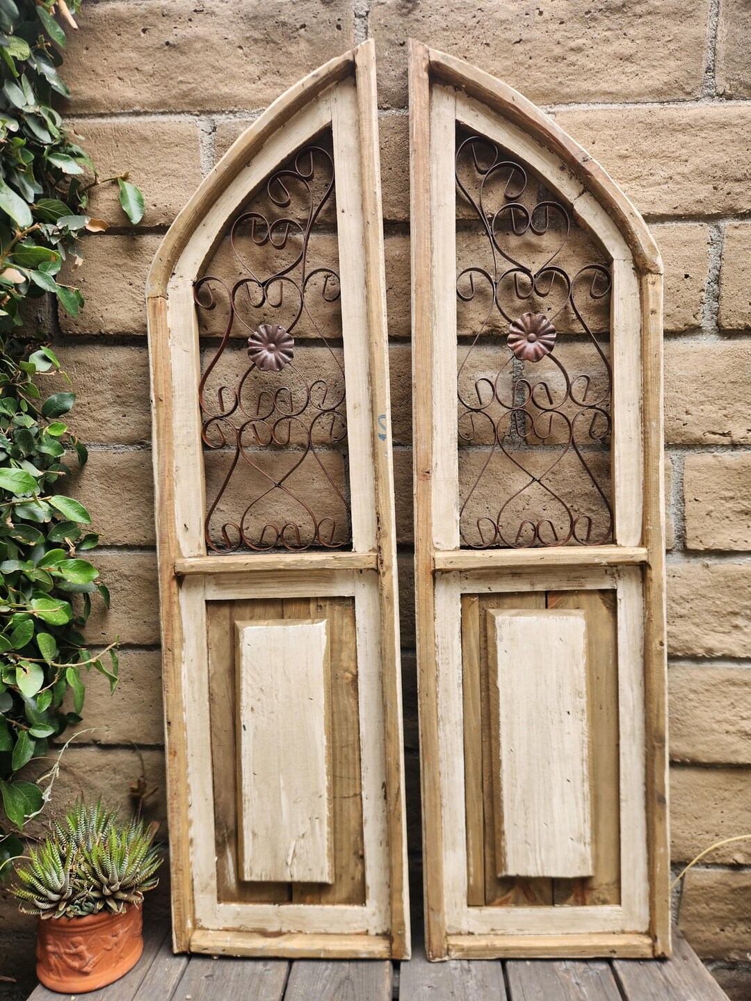 Farmhouse Wood Window Arch Primitive Rustic Barn Door Lecceto Set of 2, 47" H - Etsy