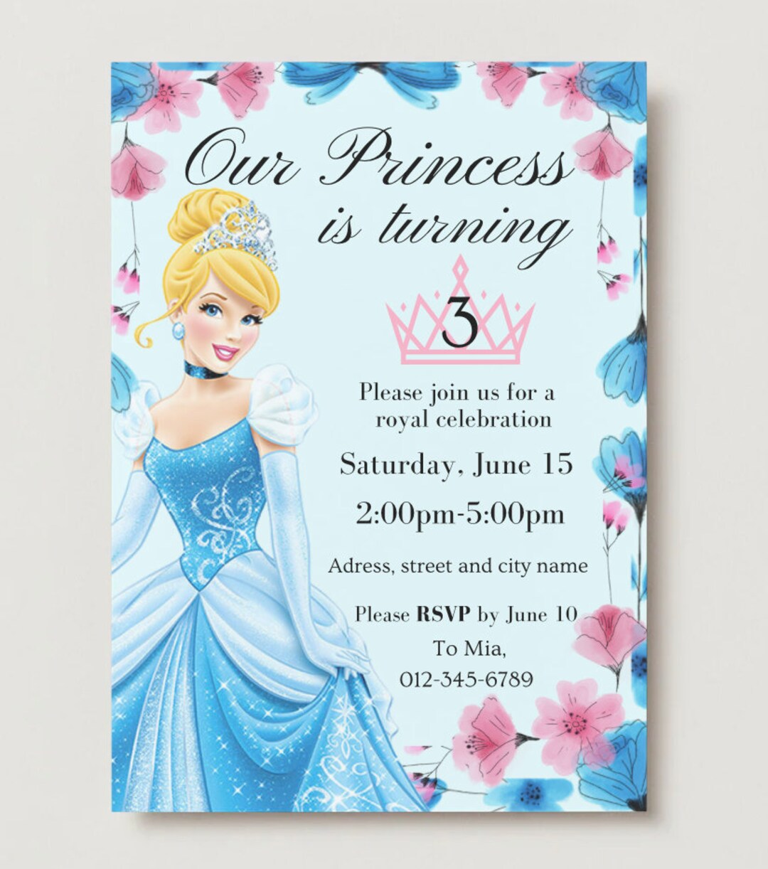 Cinderella Princess Invitation, Cinderella Invitation, Princess Digital ...