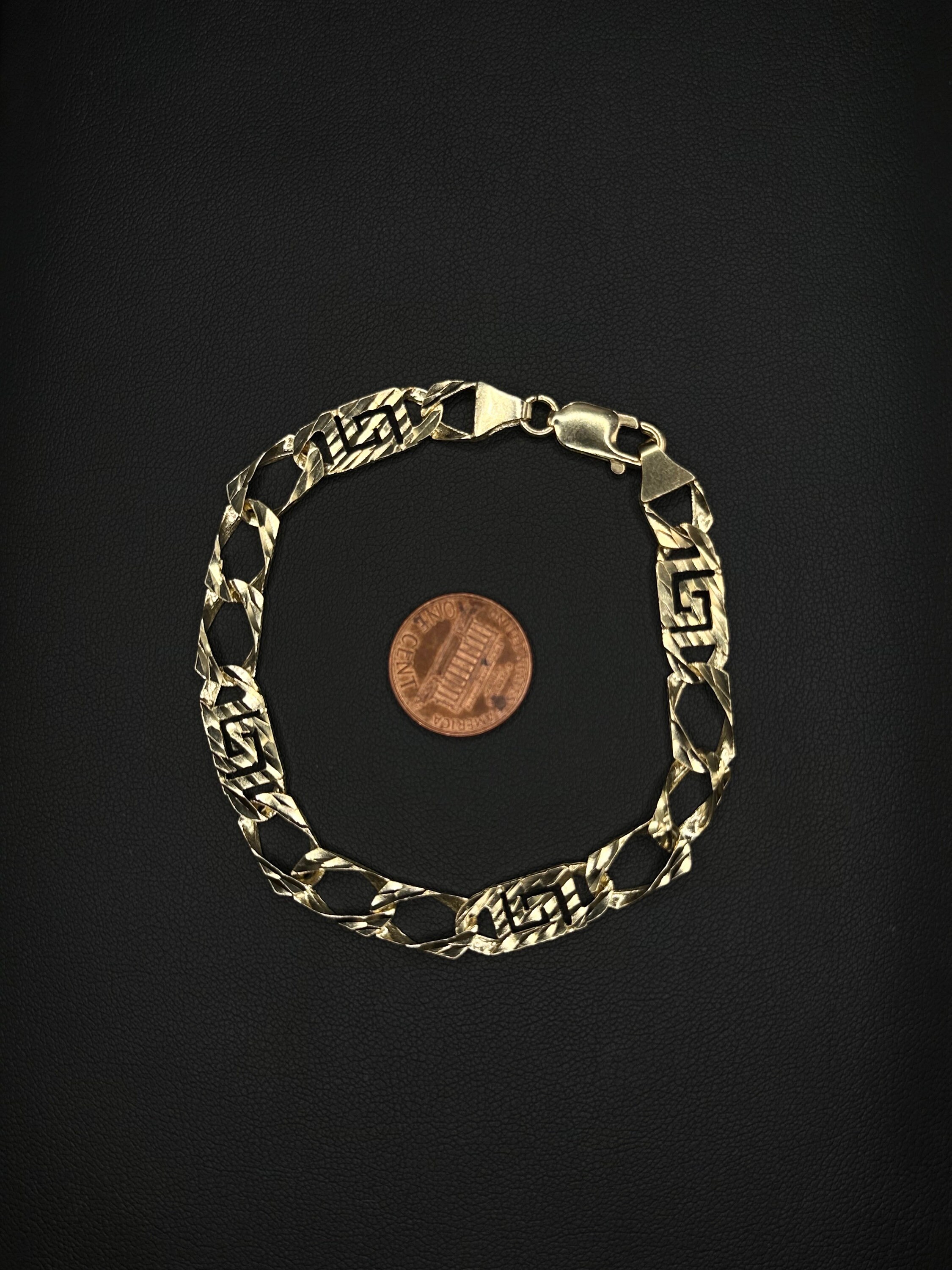 10k Solid Gold Cuban Curb Greek Key Link Bracelet - Etsy
