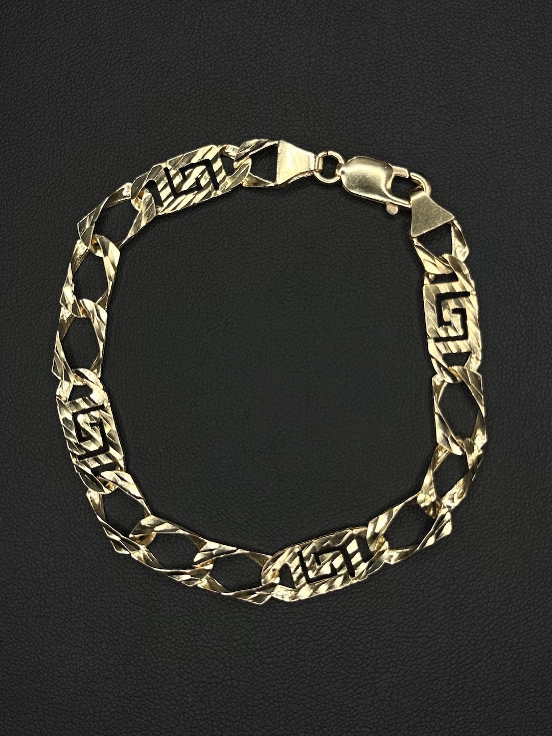 10k Solid Gold Cuban Curb Greek Key Link Bracelet - Etsy