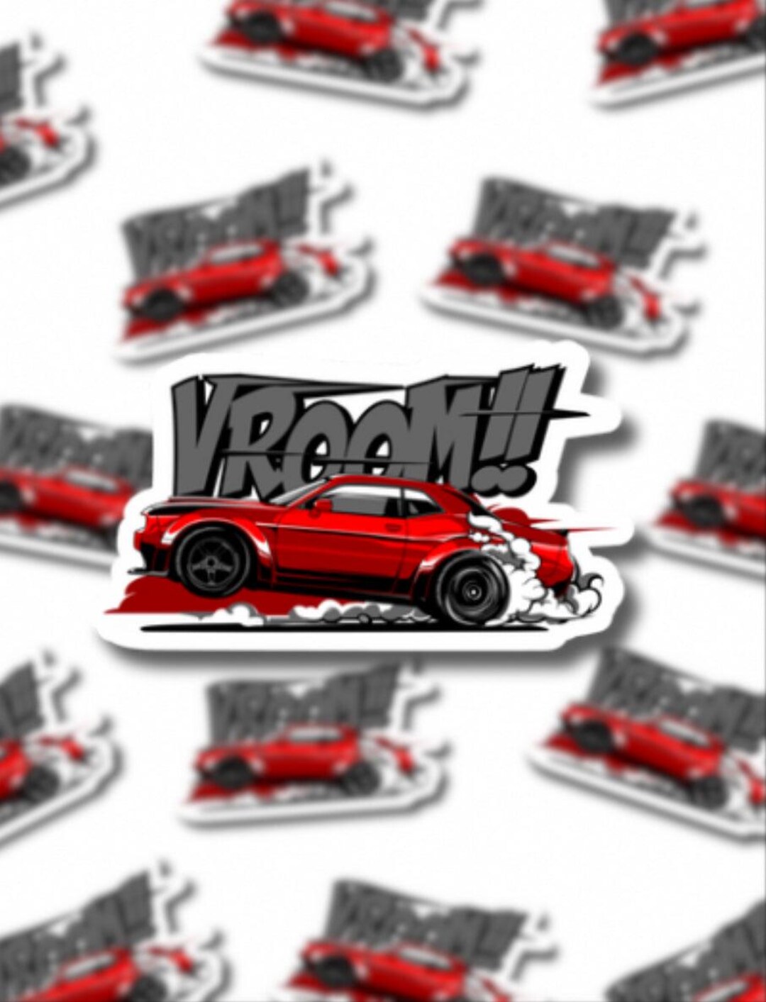 Red Dodge Demon Burnout Sticker Muscle Car Wheelie Decal With Smoke and ...