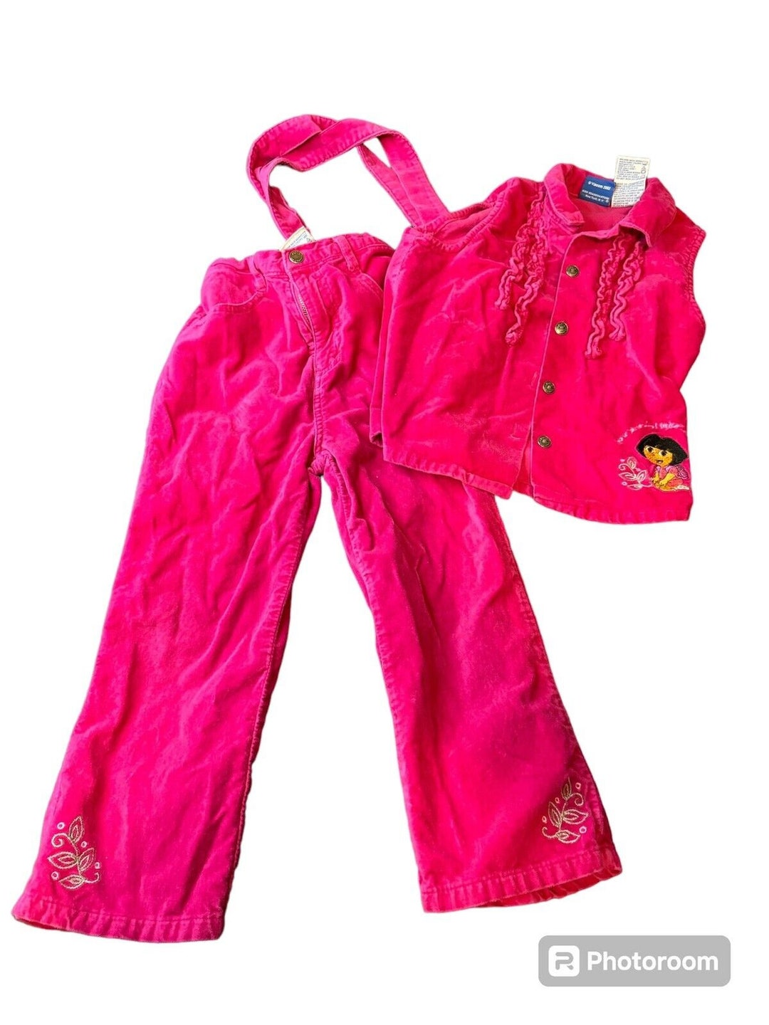 RARE Vintage Dora the Explorer 5T Velour Outfit Overalls & Vest ...