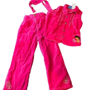 RARE Vintage Dora the Explorer 5T Velour Outfit Overalls & Vest ...