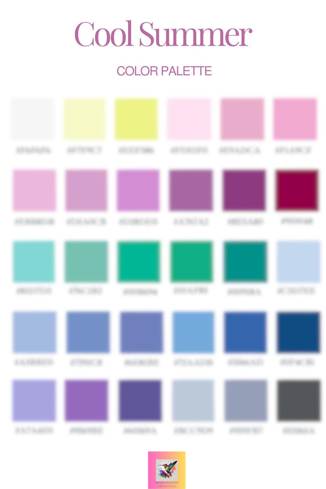 Seasonal Color Analysis - Cool Summer Color Palette With Hex Codes - Etsy