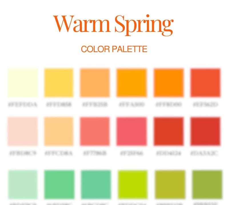 Seasonal Color Analysis - Warm Spring Color Palette With Hex Codes - Etsy