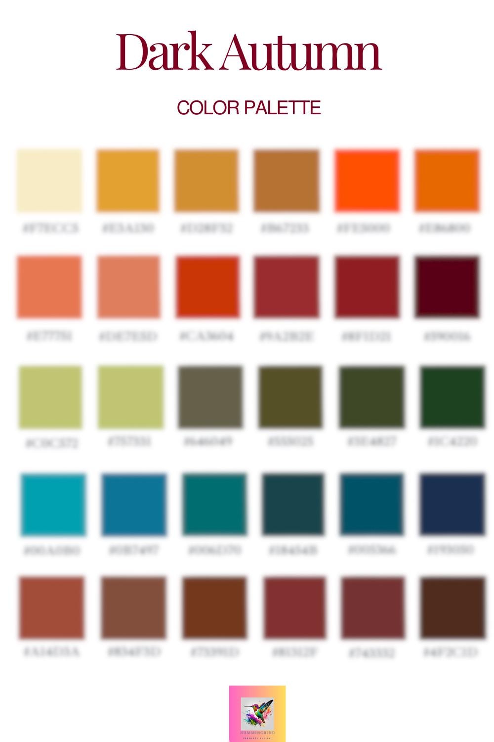 Seasonal Color Analysis - Dark Autumn Color Palette With Hex Codes - Etsy