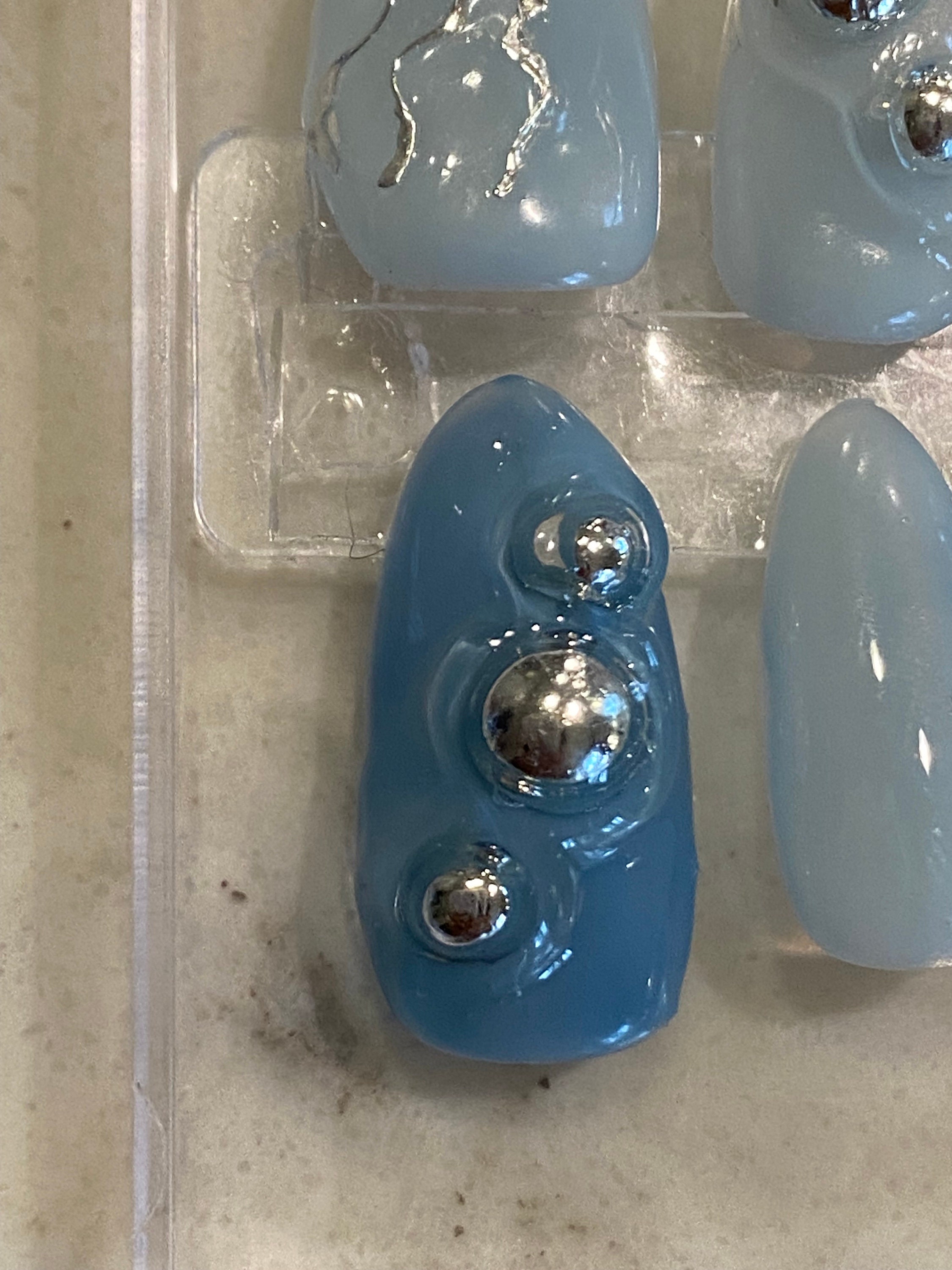 Custom Gel Nails With Blue Y2K Design | Reusable 3D Press-on Nails ...