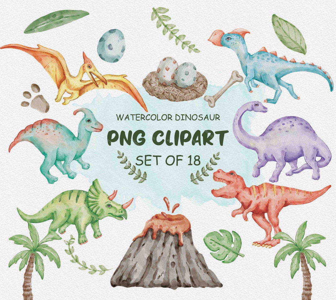 Cute Watercolor Dinosaurs PNG Clipart, Printable Commercial Use Clipart ...