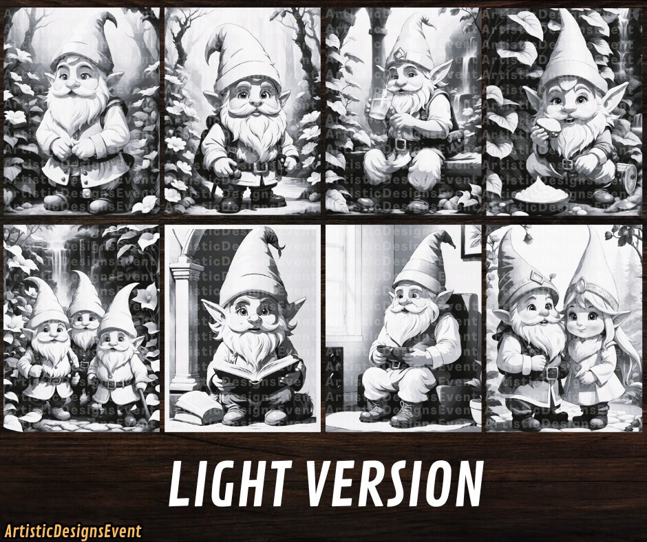 16 Digital, Printable Coloring Pages of Sweet Gnomes, AI, KI, PDF ...
