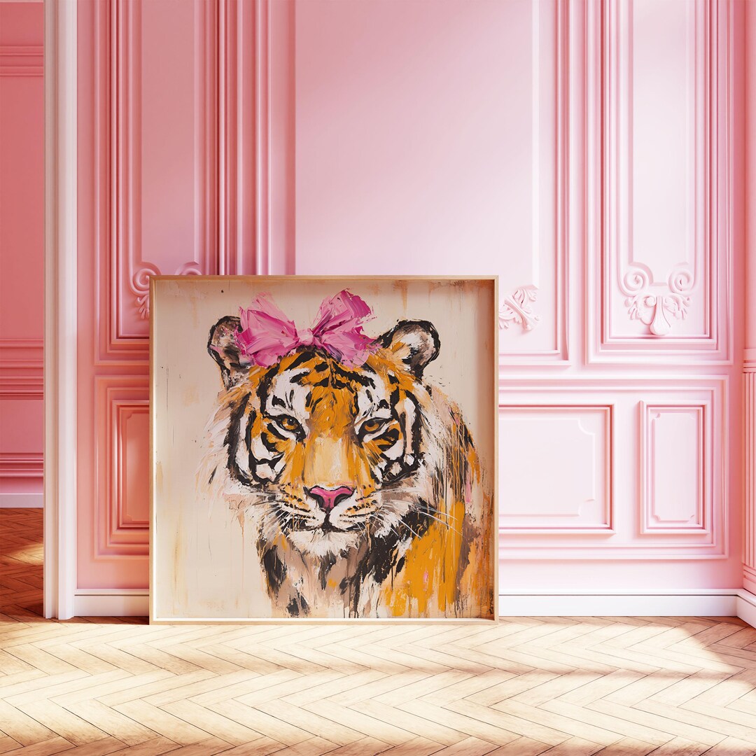 Tiger Wearing Pink Bow Poster Print | Chic Maximalist Animal Art ...