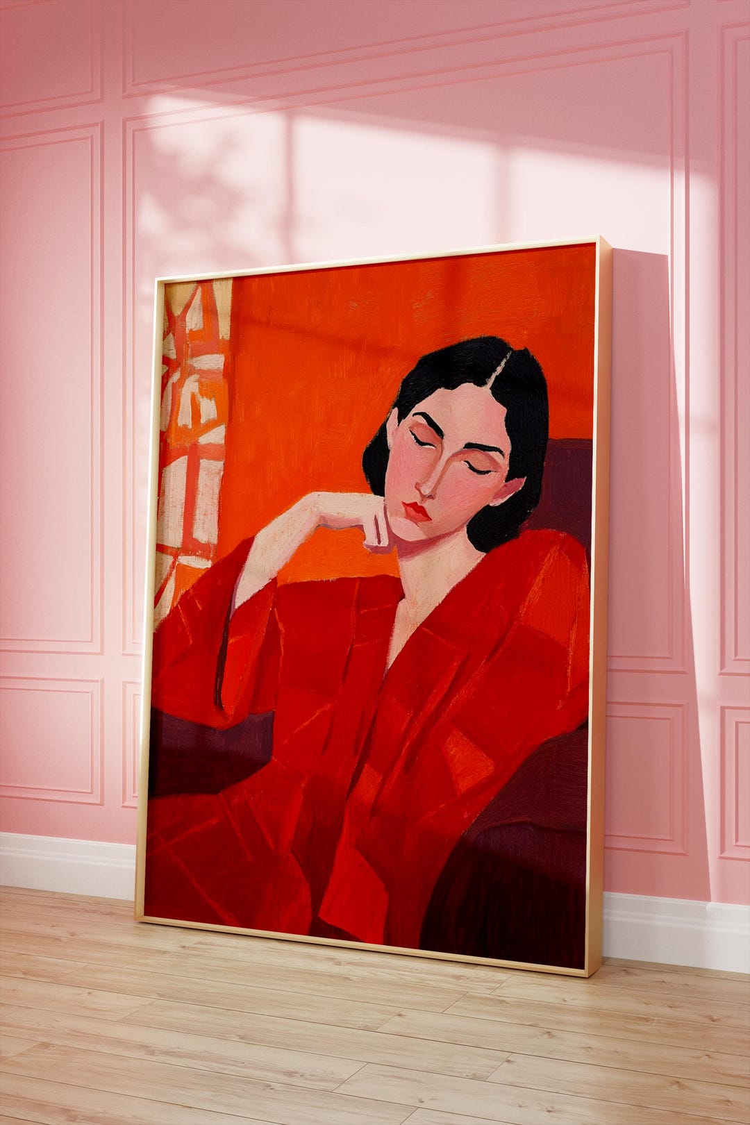 Red Reclining Lady Portrait Print Mid Century Modern Matisse Style ...