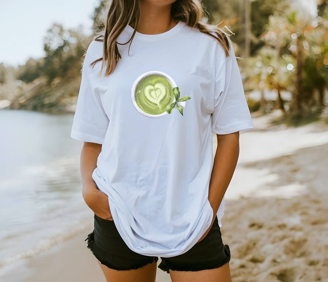 Matcha Green Tea Cup With Bow Summer T Shirt. Matcha Latte Retro ...