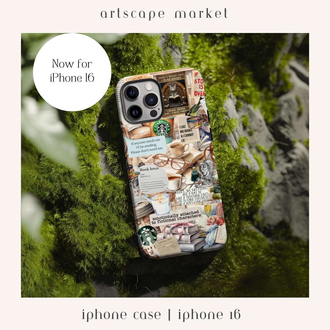 Book Lover Collage iPhone 16 Impact-resistant Phone Case. Coffee and ...