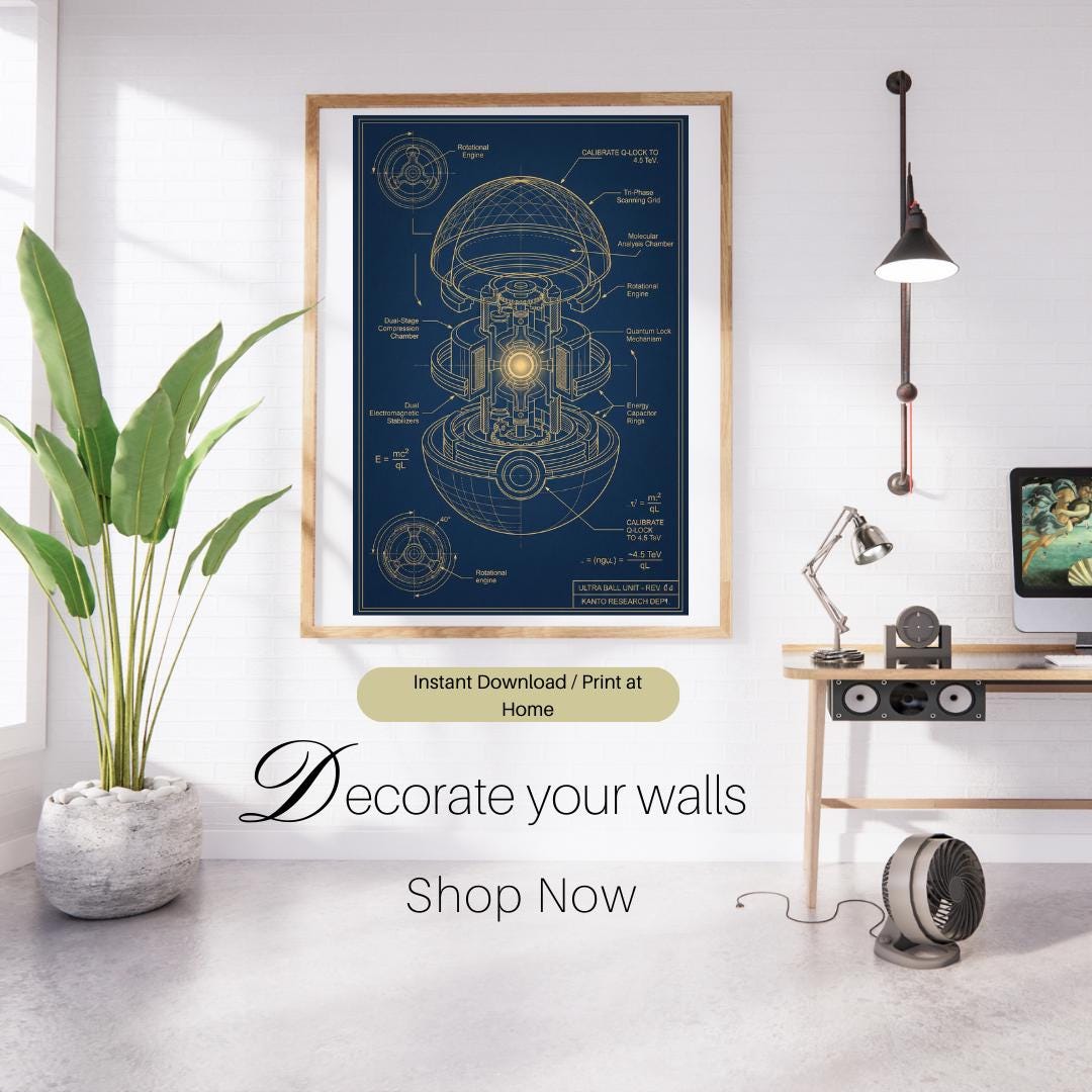 Sci Fi Blueprint Wall Art, Ultra Ball Schematic Design, Video Game ...