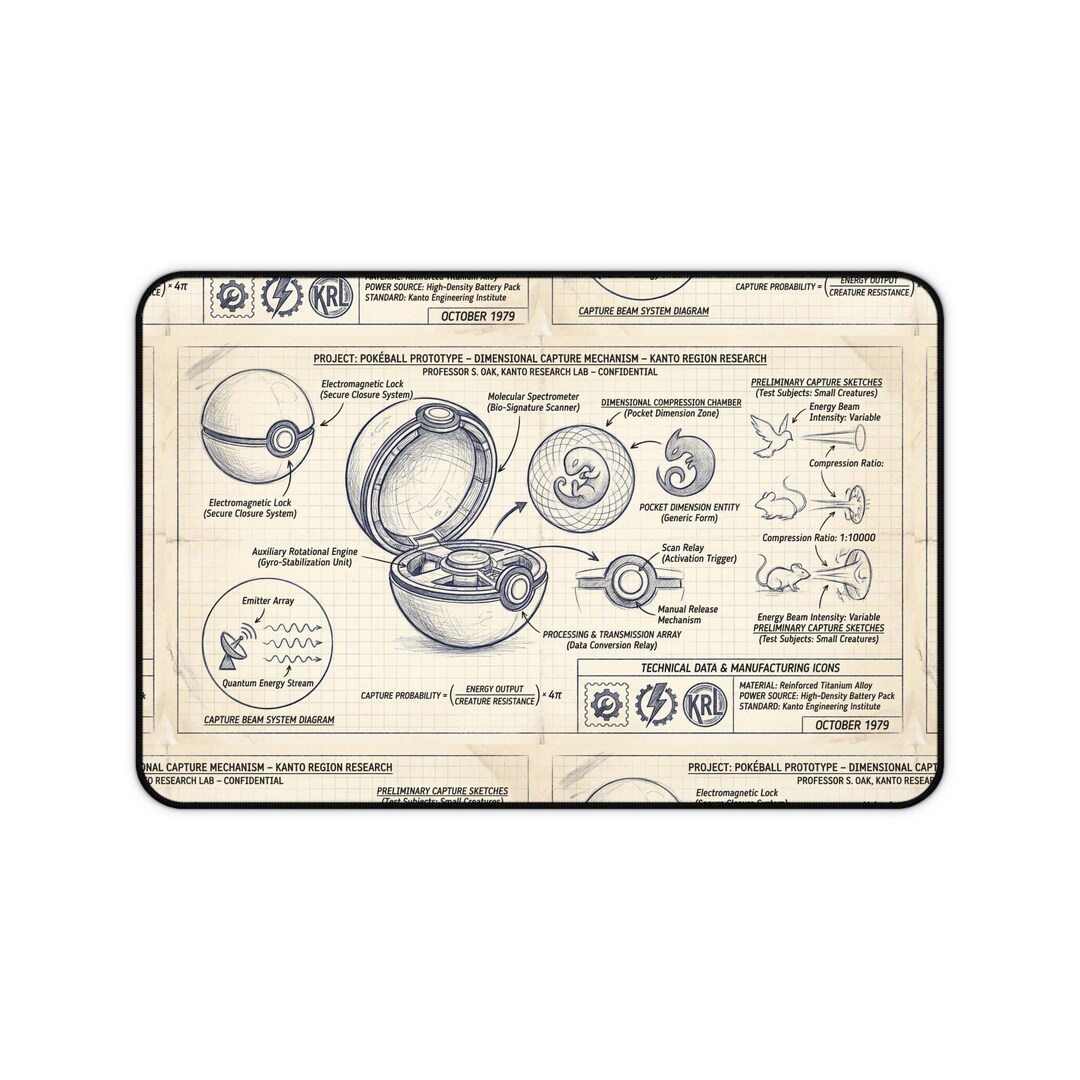 Poké Ball Blueprint Desk Mat | Vintage Technical Schematic Mousepad - Etsy