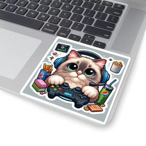 Digital Download, Gamer Cat Sticker, Cute Pet, Complete With Controller ...