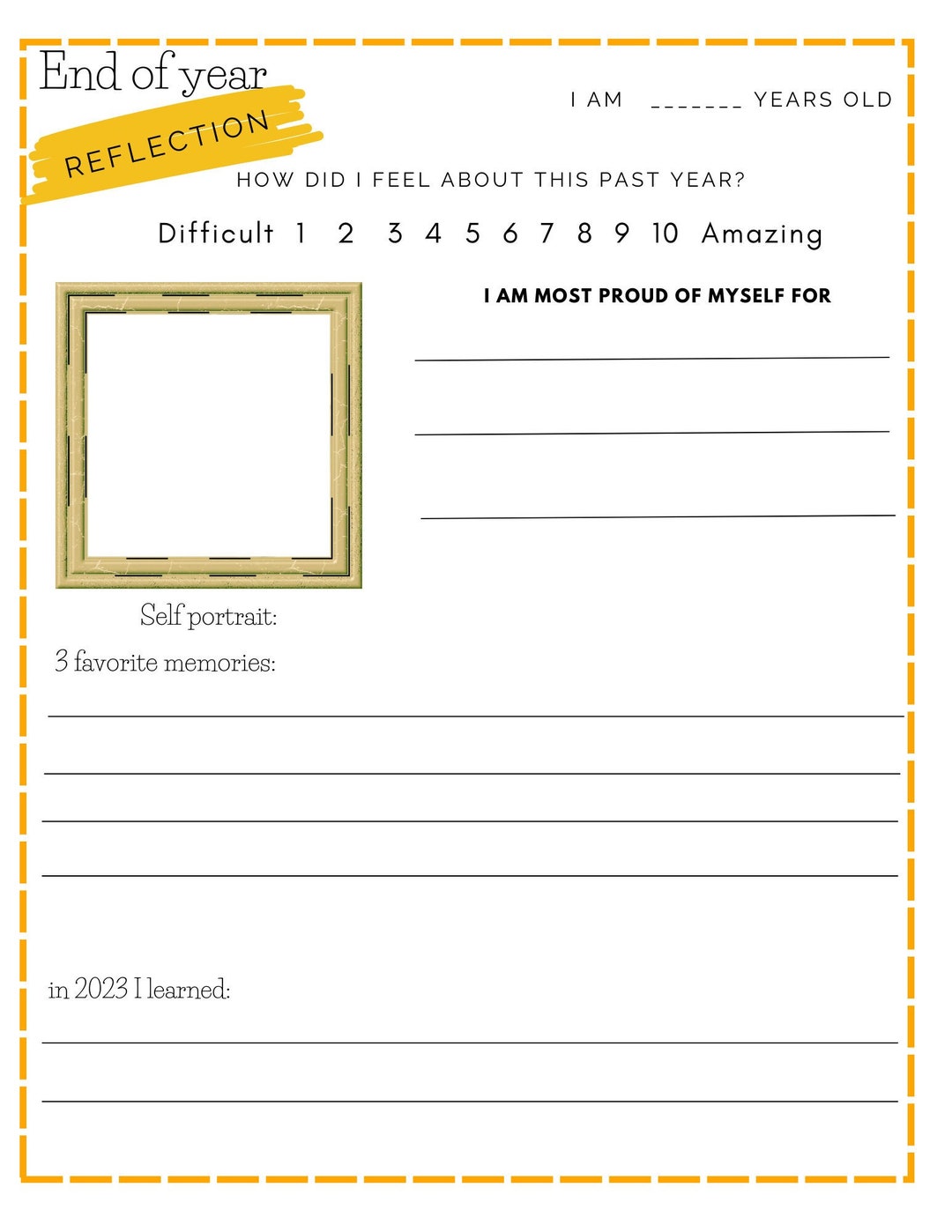 Kids End of Year Reflections & New Years Goals Template PRINTABLE New ...