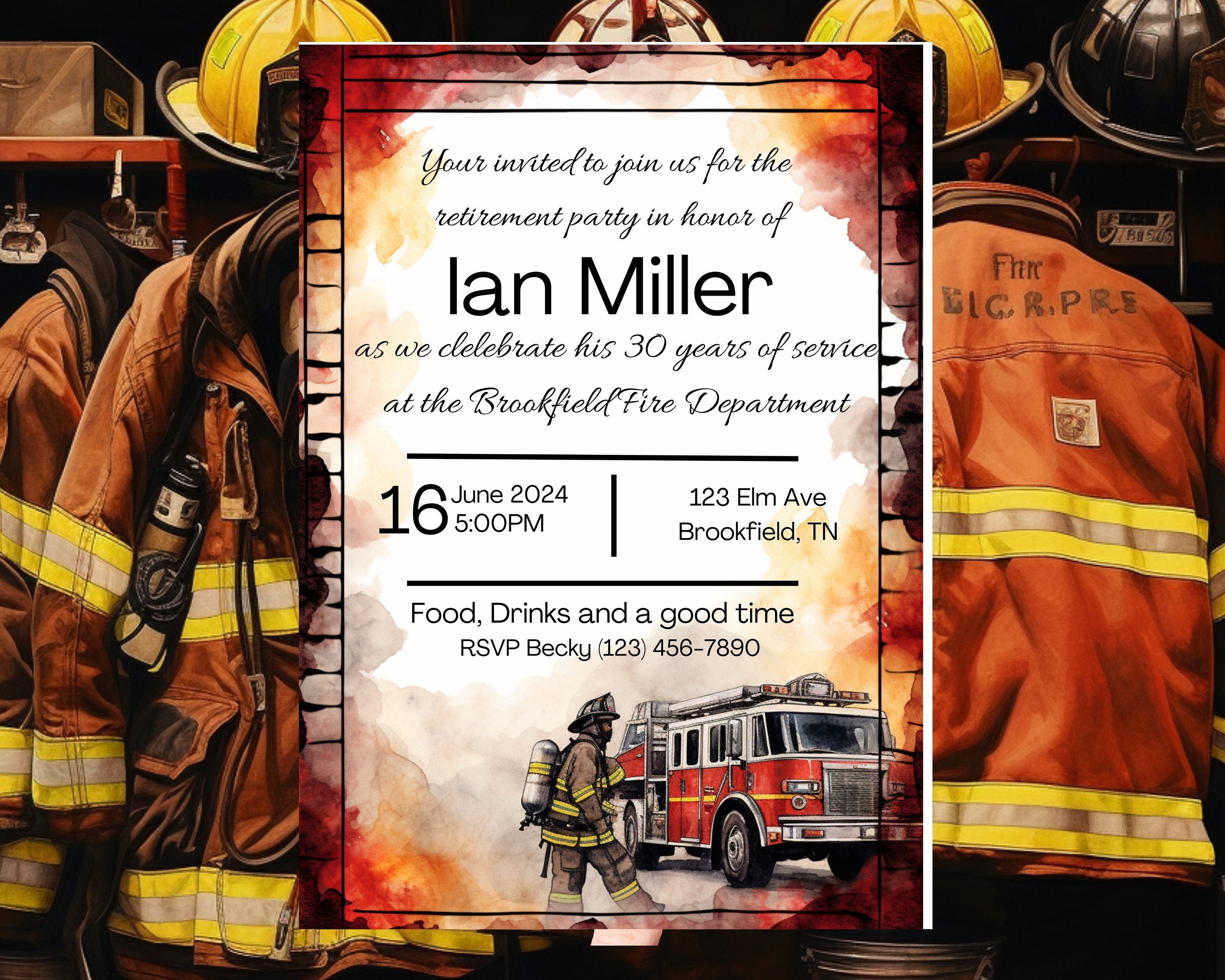 Firefighter Retirement Invitation, Firefighter Digital Invite, Chief ...