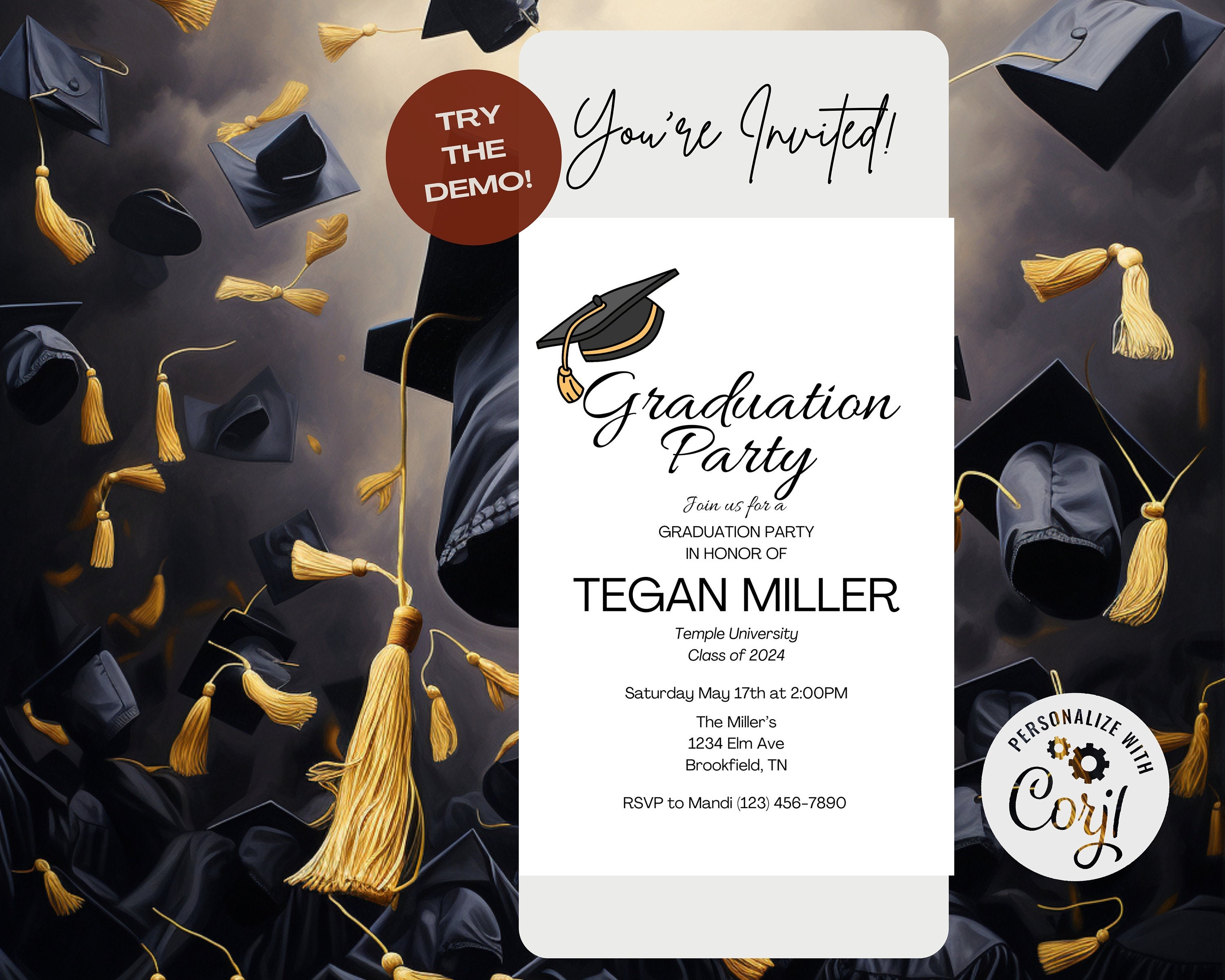 Graduation Party Invitation, Graduation Invitation Template, High ...