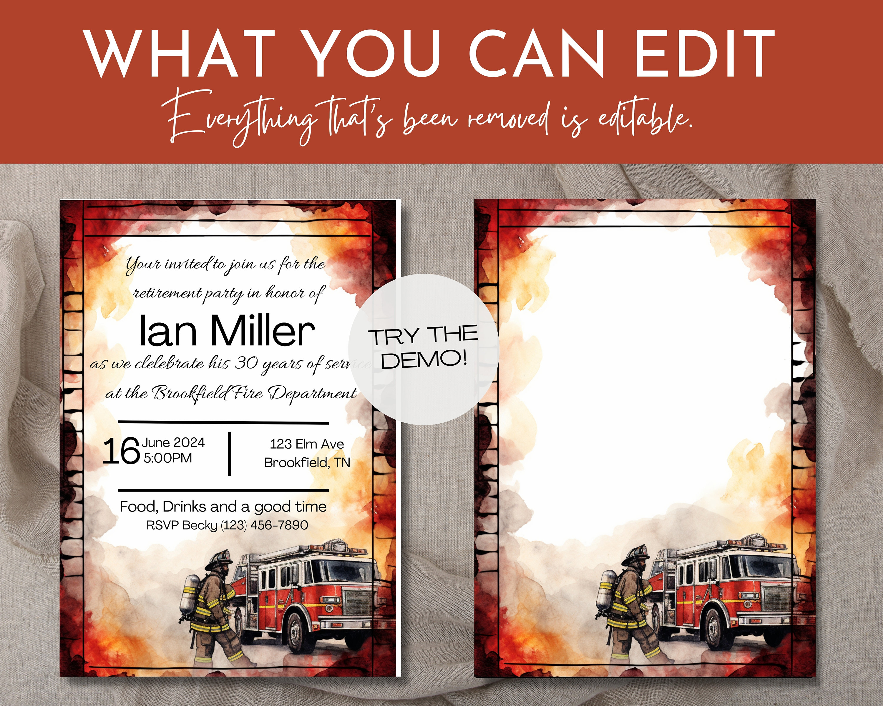 Firefighter Retirement Invitation, Firefighter Digital Invite, Chief ...