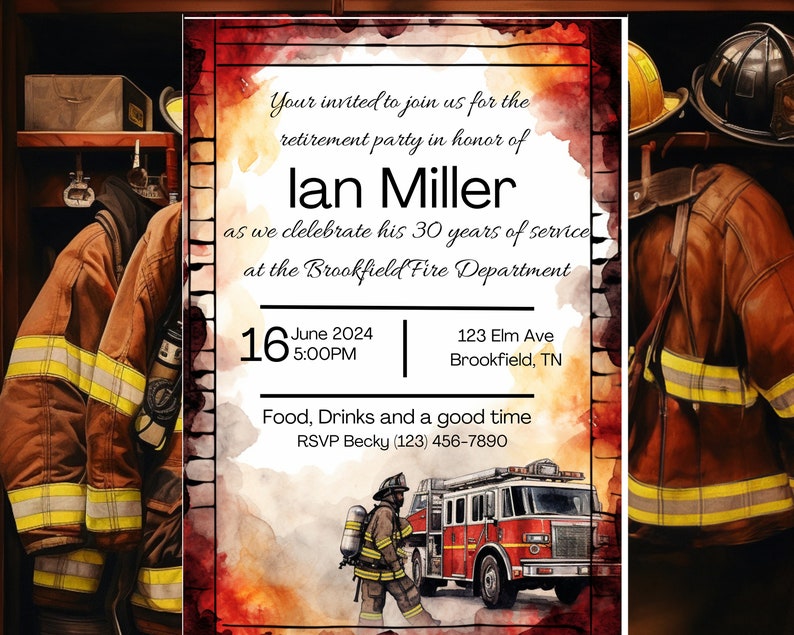 Firefighter Retirement Invitation, Firefighter Digital Invite, Chief ...