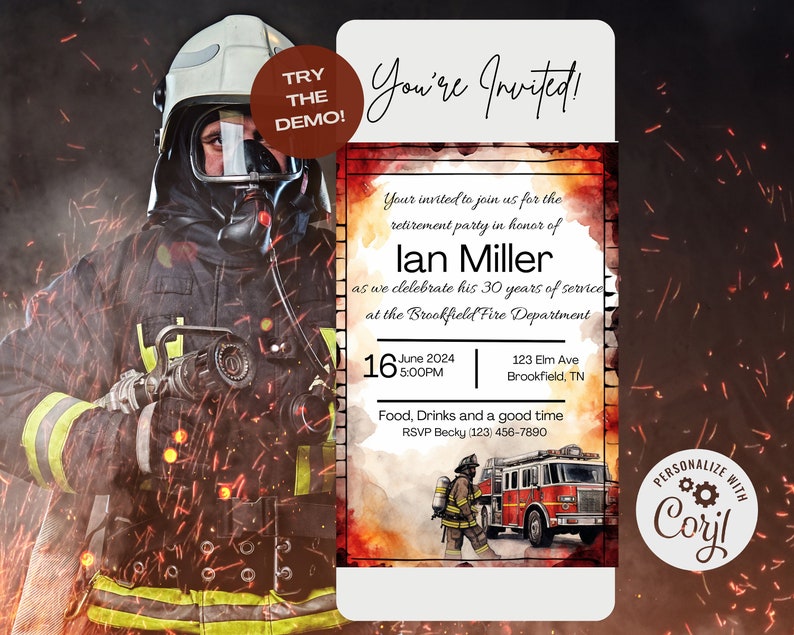 Firefighter Retirement Invitation, Firefighter Digital Invite, Chief ...