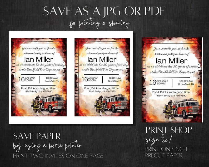 Firefighter Retirement Invitation, Firefighter Digital Invite, Chief ...