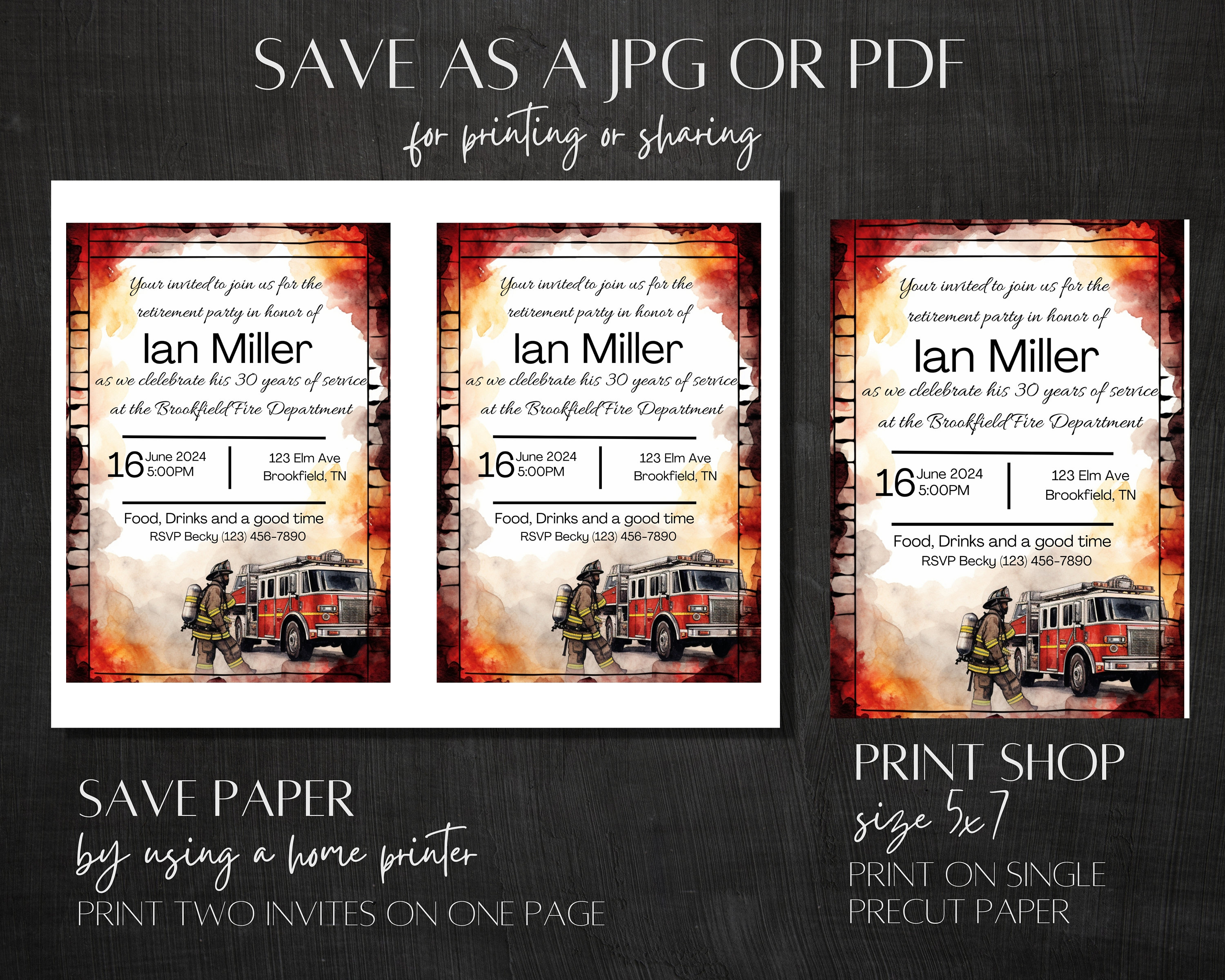 Firefighter Retirement Invitation, Firefighter Digital Invite, Chief ...