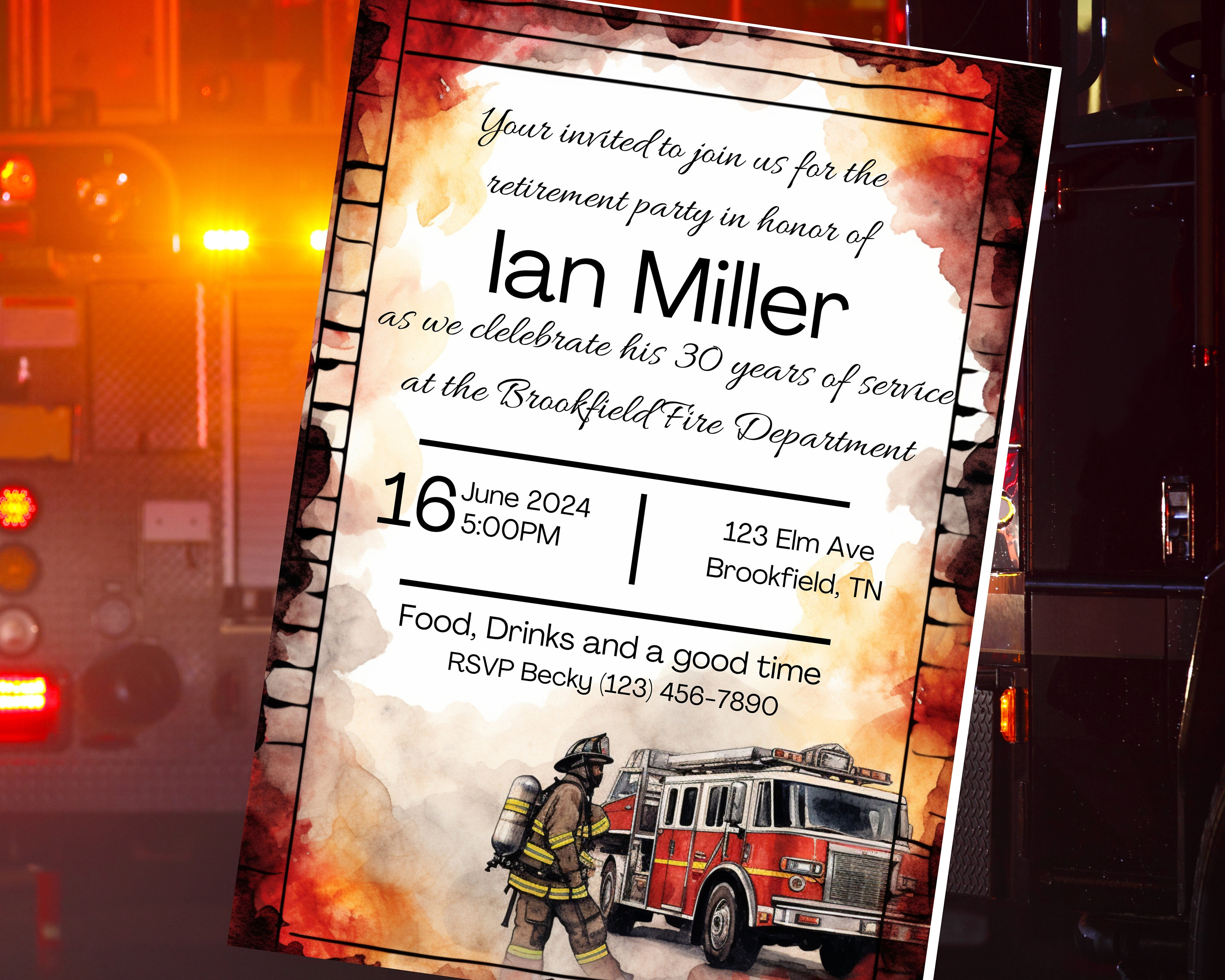 Firefighter Retirement Invitation, Firefighter Digital Invite, Chief ...