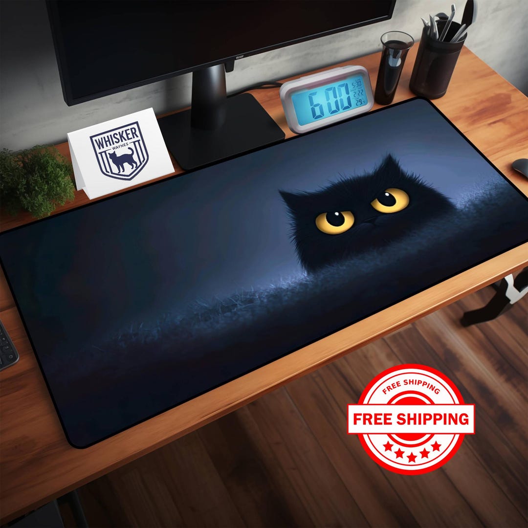 Grumpy Kitty Desk Mat - Black Cat Gaming Mousepad, Oversized Anime ...