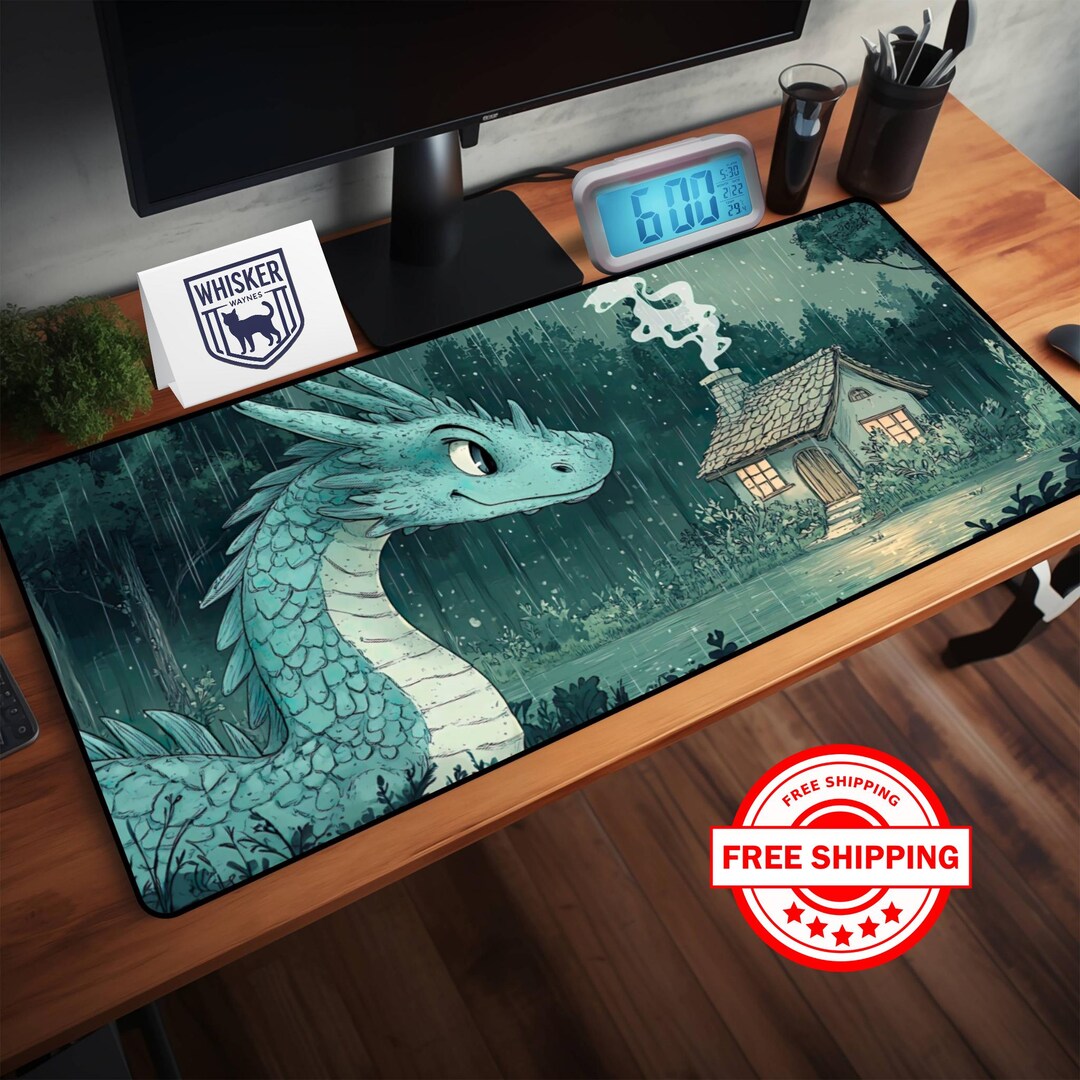 Cozy Dragon Desk Mat - XL Fantasy Gaming Mousepad, Forest Dragon Desk ...
