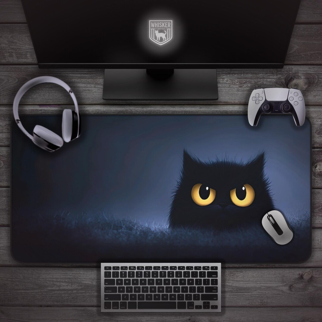 Grumpy Kitty Desk Mat - Black Cat Gaming Mousepad, Oversized Anime ...