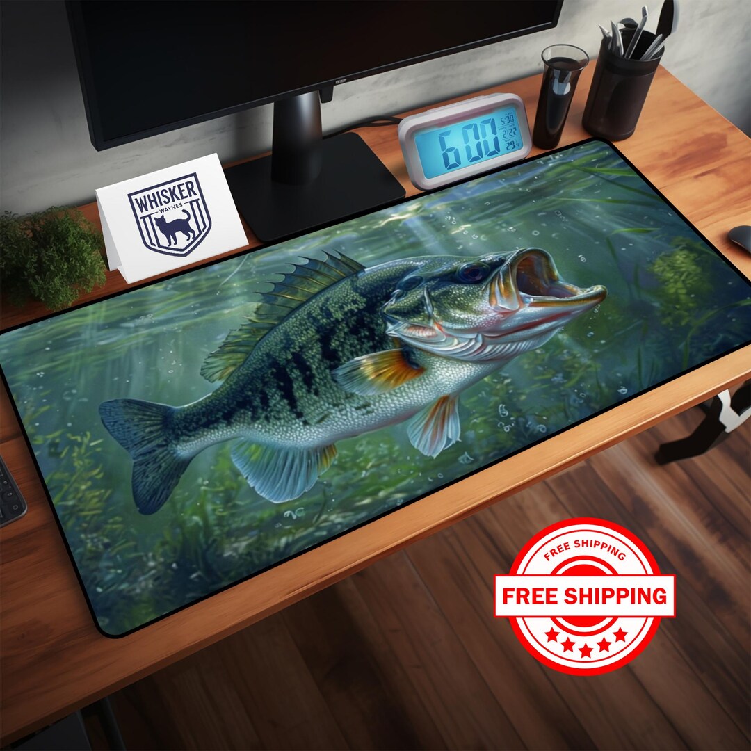 Largemouth Bass Gaming Mouse Pad Underwater Fish Art Desk Mat, Extra ...