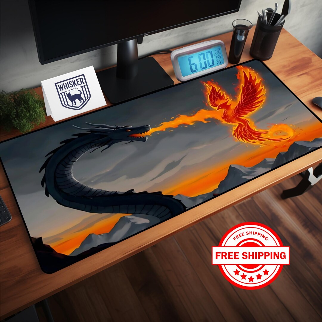 Dragon Vs Phoenix Mousepad Large Anime Gaming Desk Mat, Fire Decor ...