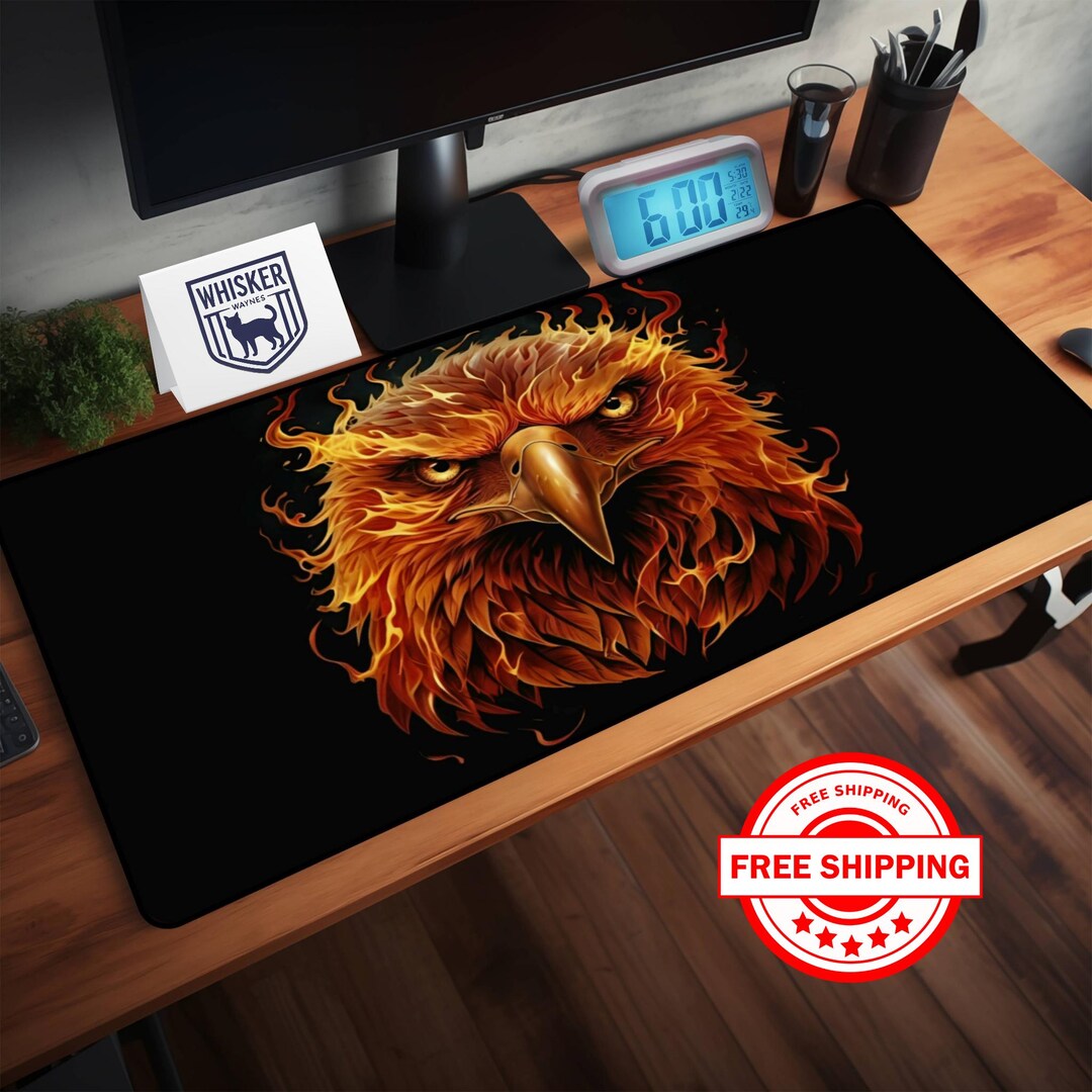Flaming Eagle Desk Mat - Large Gaming Mouse Pad, Eagle Office Decor for ...