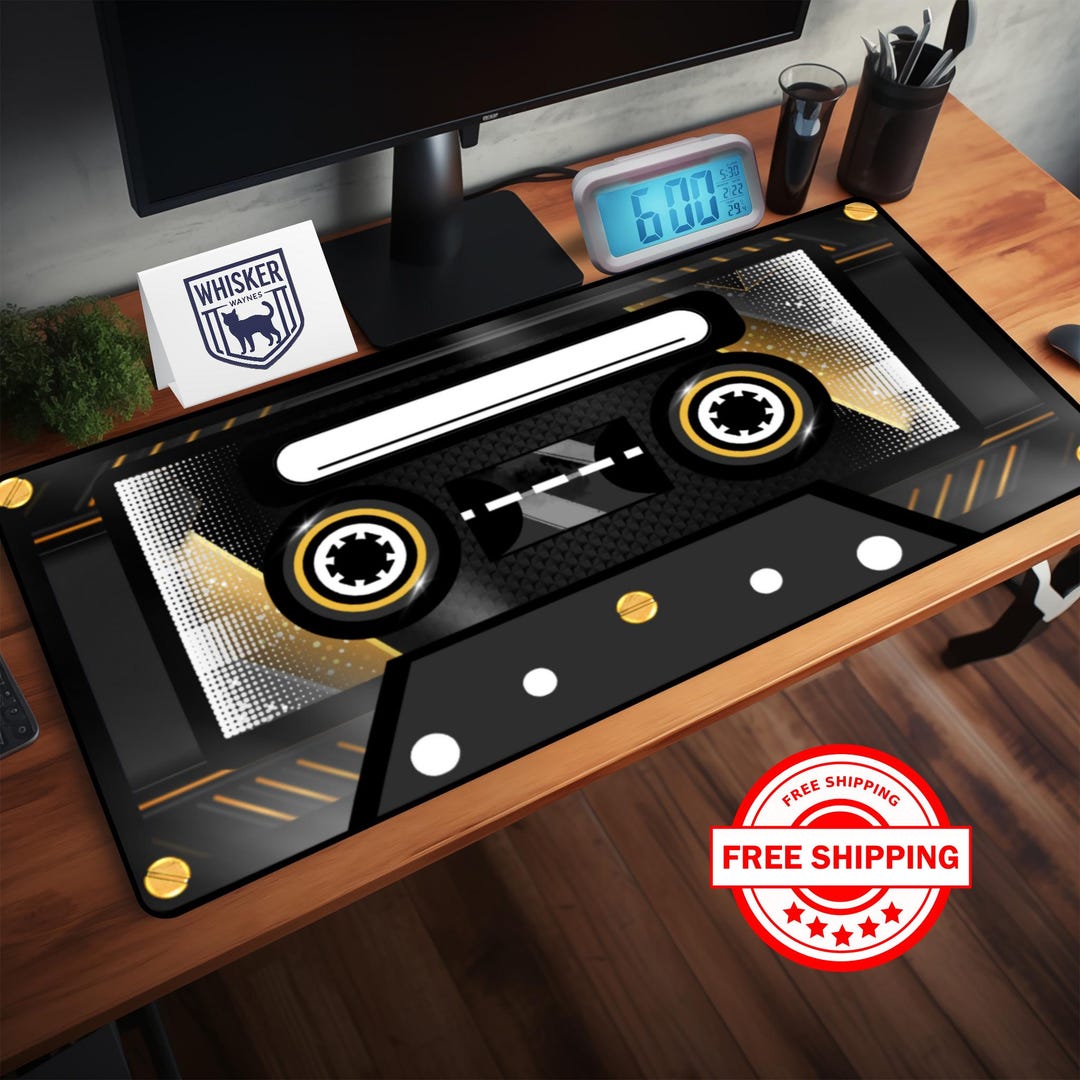 Black and Gold Cassette Tape Mousepad Retro Desk Mat, Vintage Desk ...